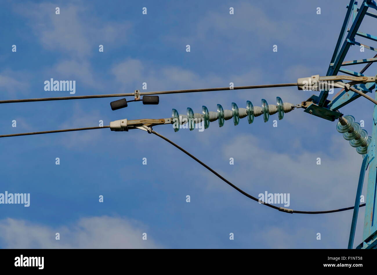 Bell-shaped insulator chain of electric power transmission line, Sofia ...