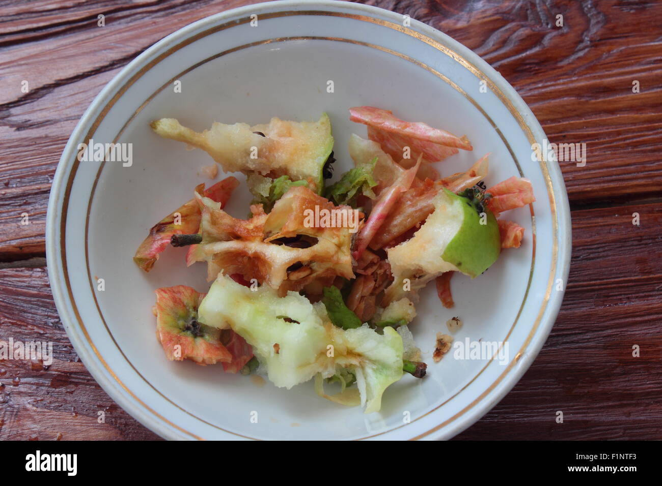The plate are bits of apples Stock Photo - Alamy