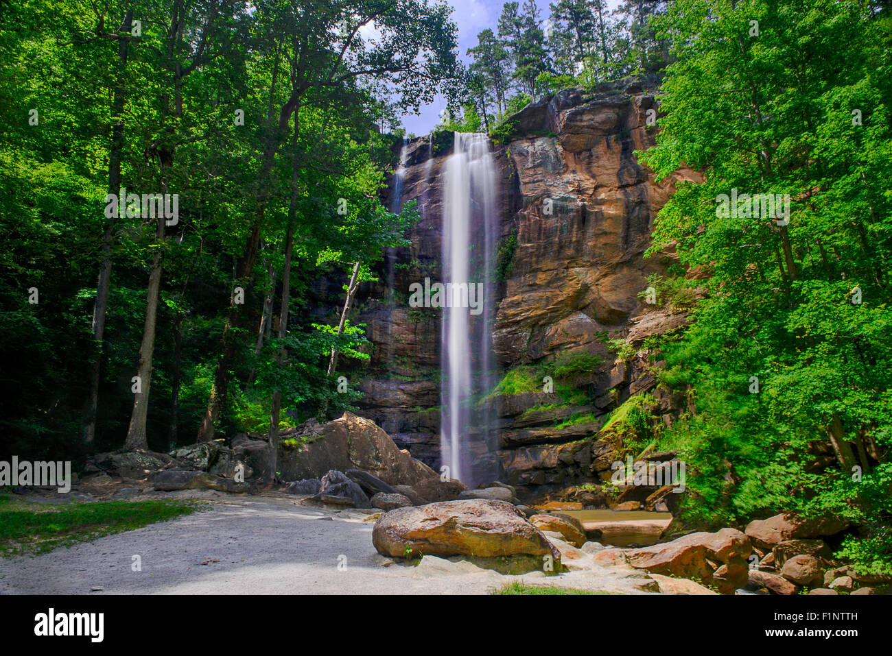 Beautiful high waterfall in the summertime Stock Photo - Alamy