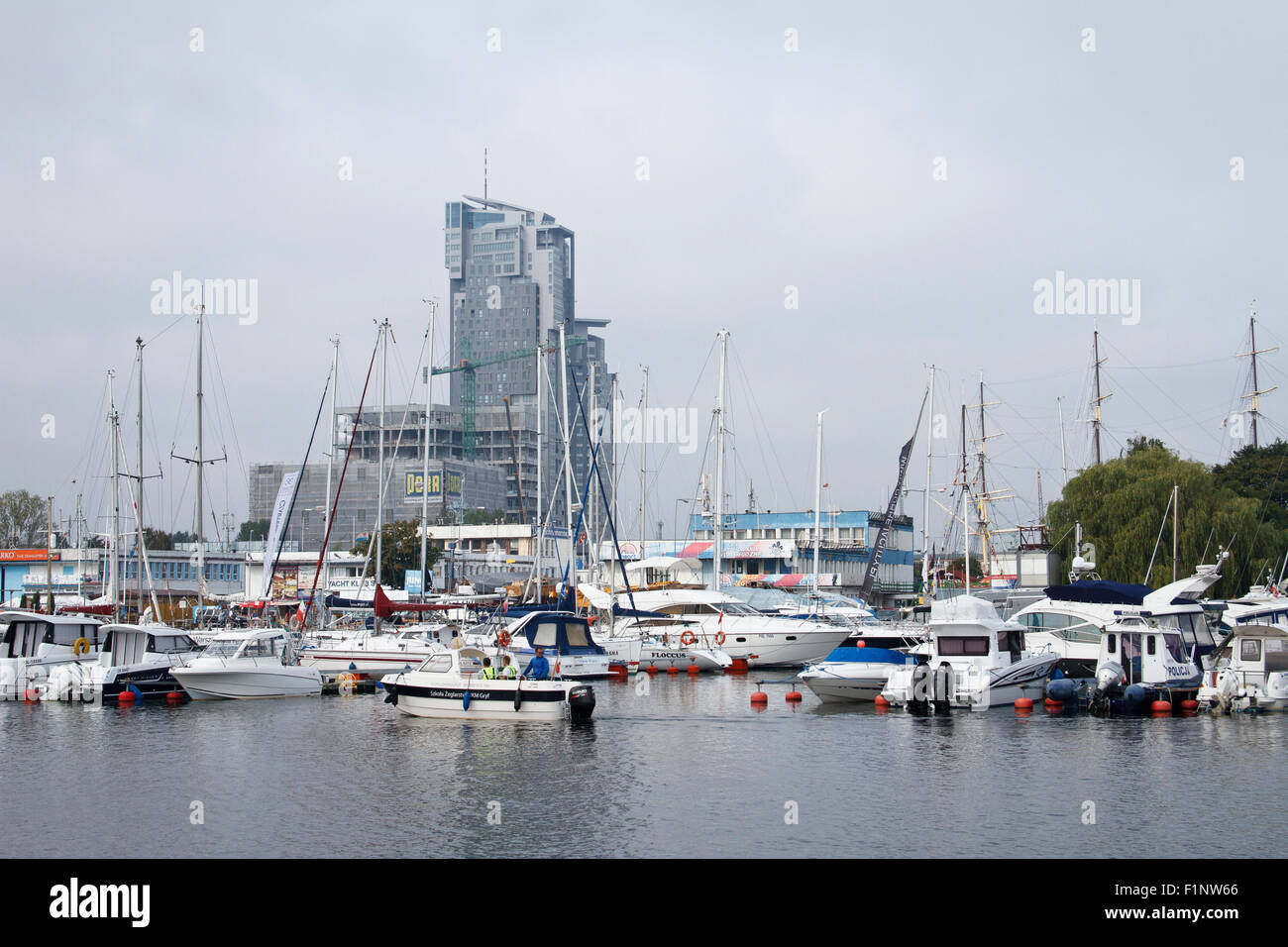 Yacht marina in Gdynia. Residential skyscraper "Sea Tower" in ...