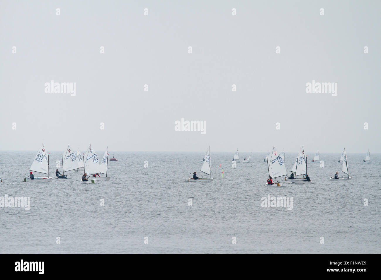 Small sailing boats racing on Gdansk Bay near Gdynia harbour Stock ...