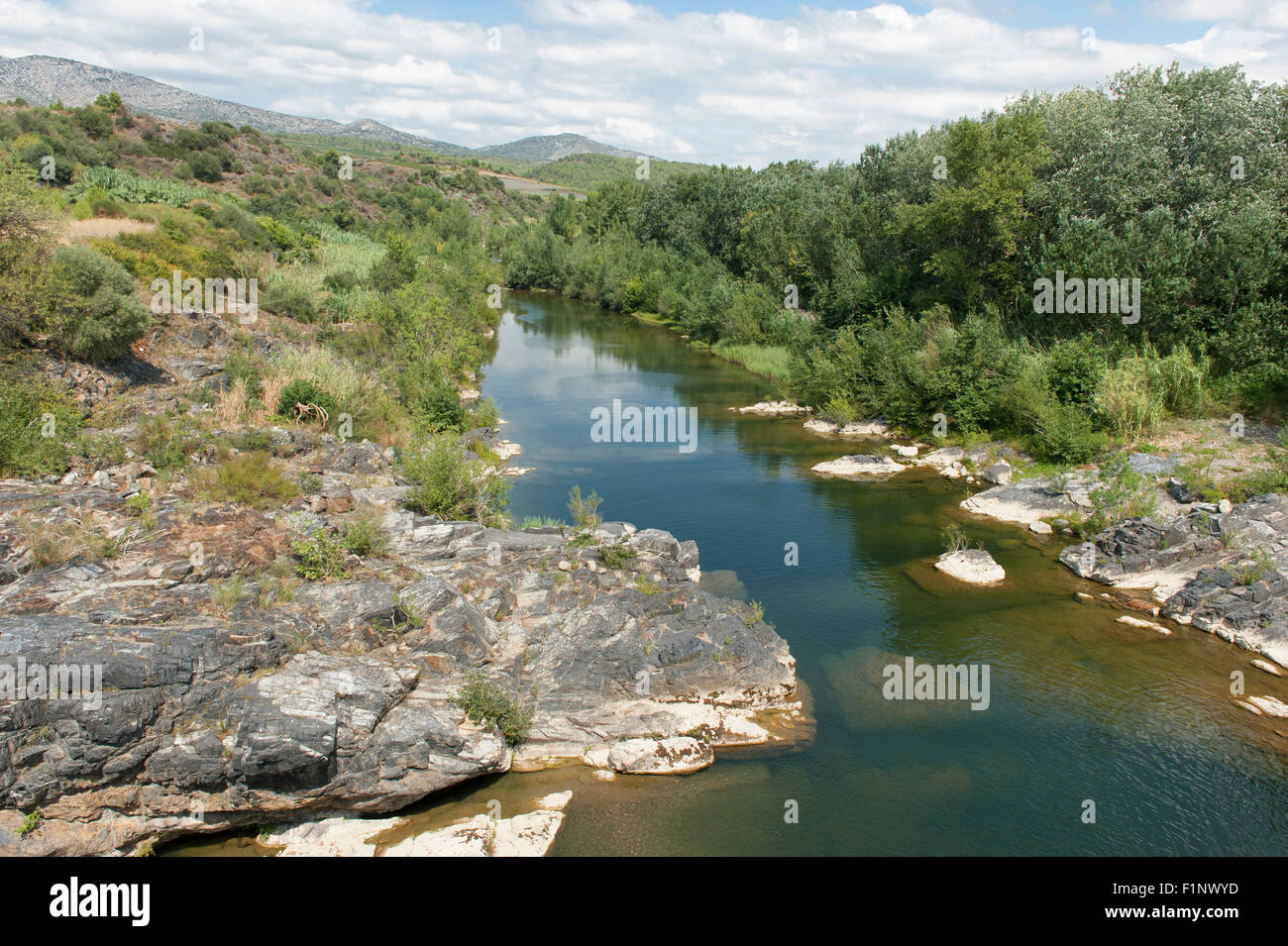 The Agly river between Estagel and Cases de Pène, Roussillon, southern ...
