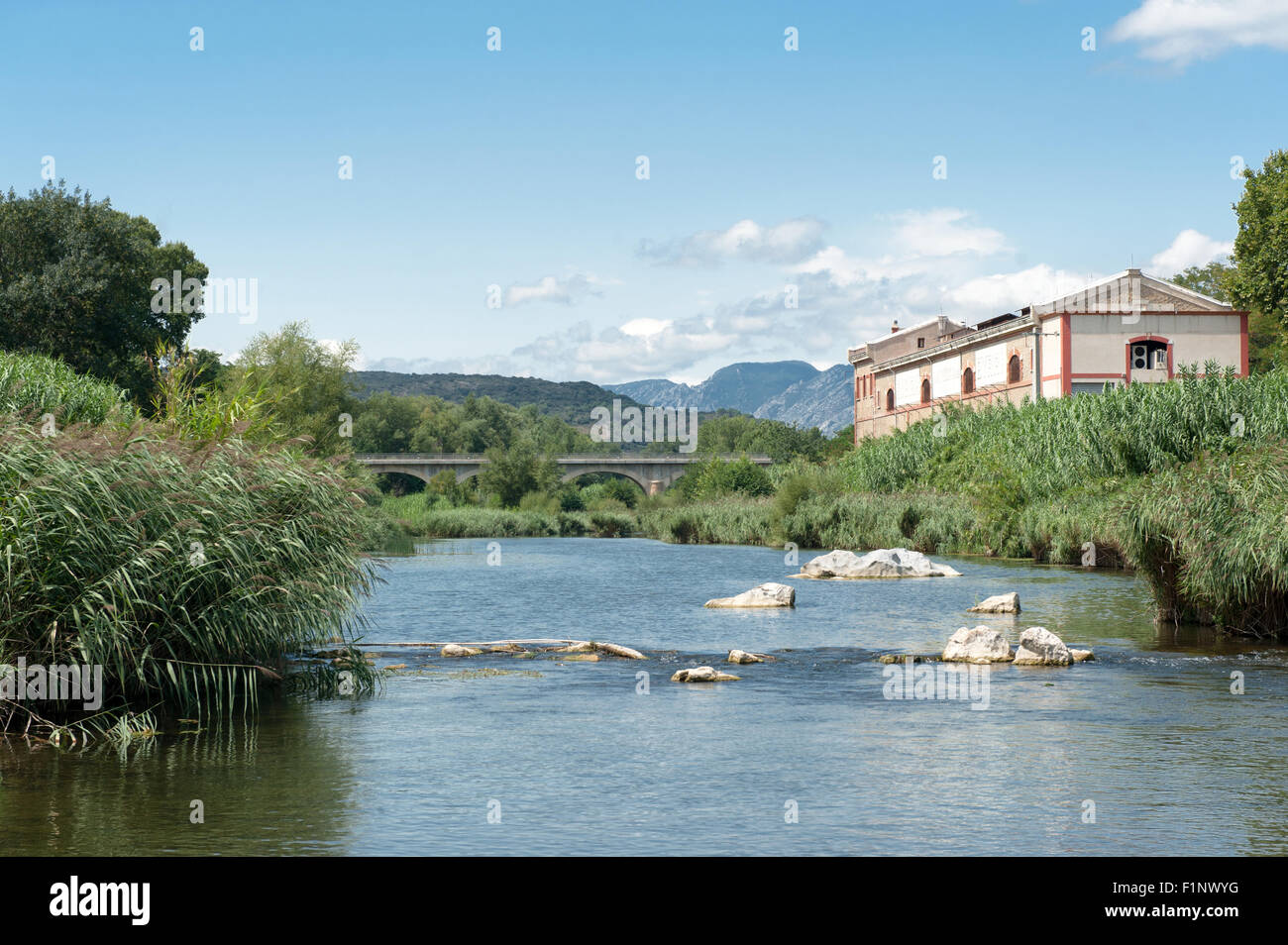The winery "Cellier de la Dona" on the banks of the Agly river at ...