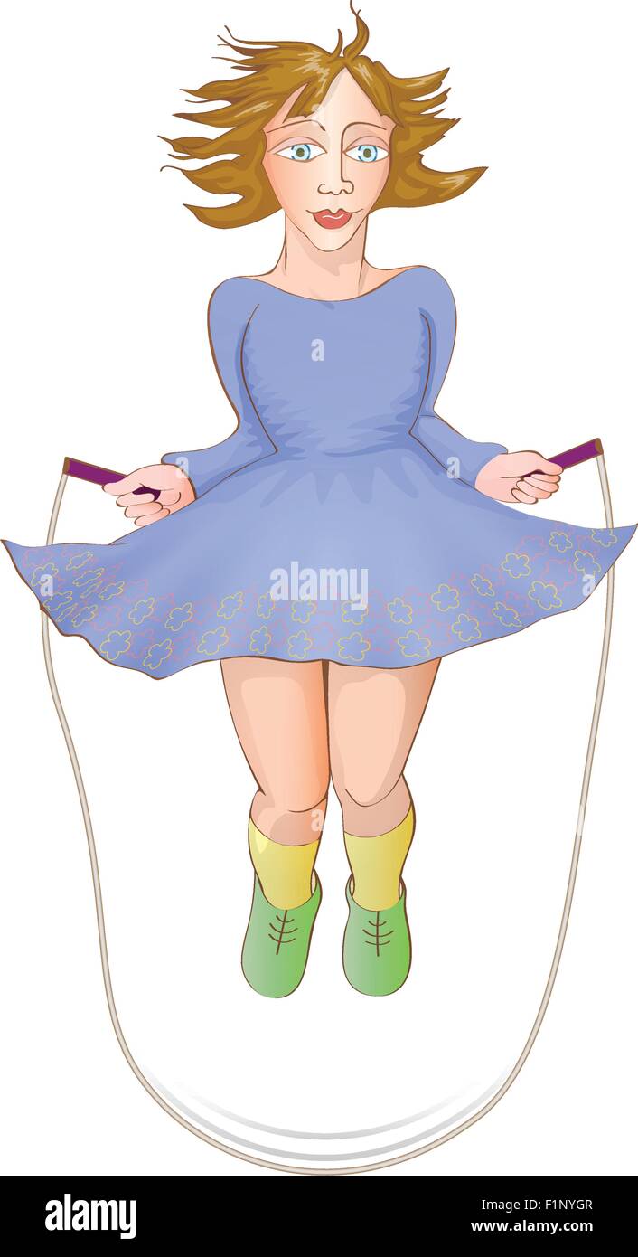 Young girl jumping skipping rope against white background Stock Vector ...