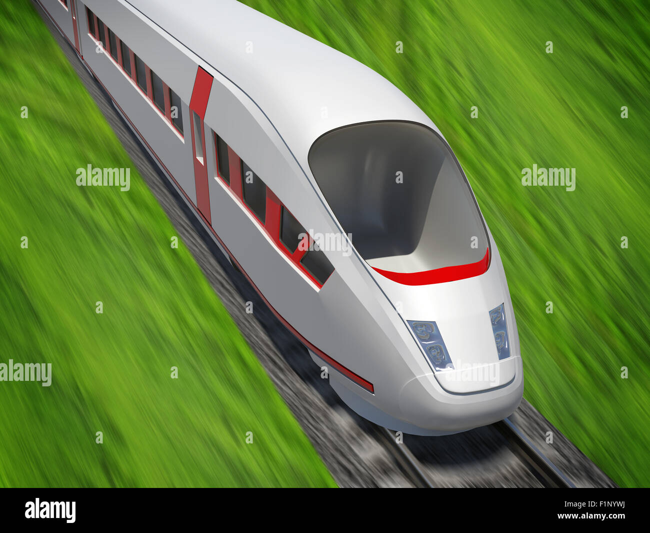 Modern train moving forward on rail-tracks Stock Photo - Alamy