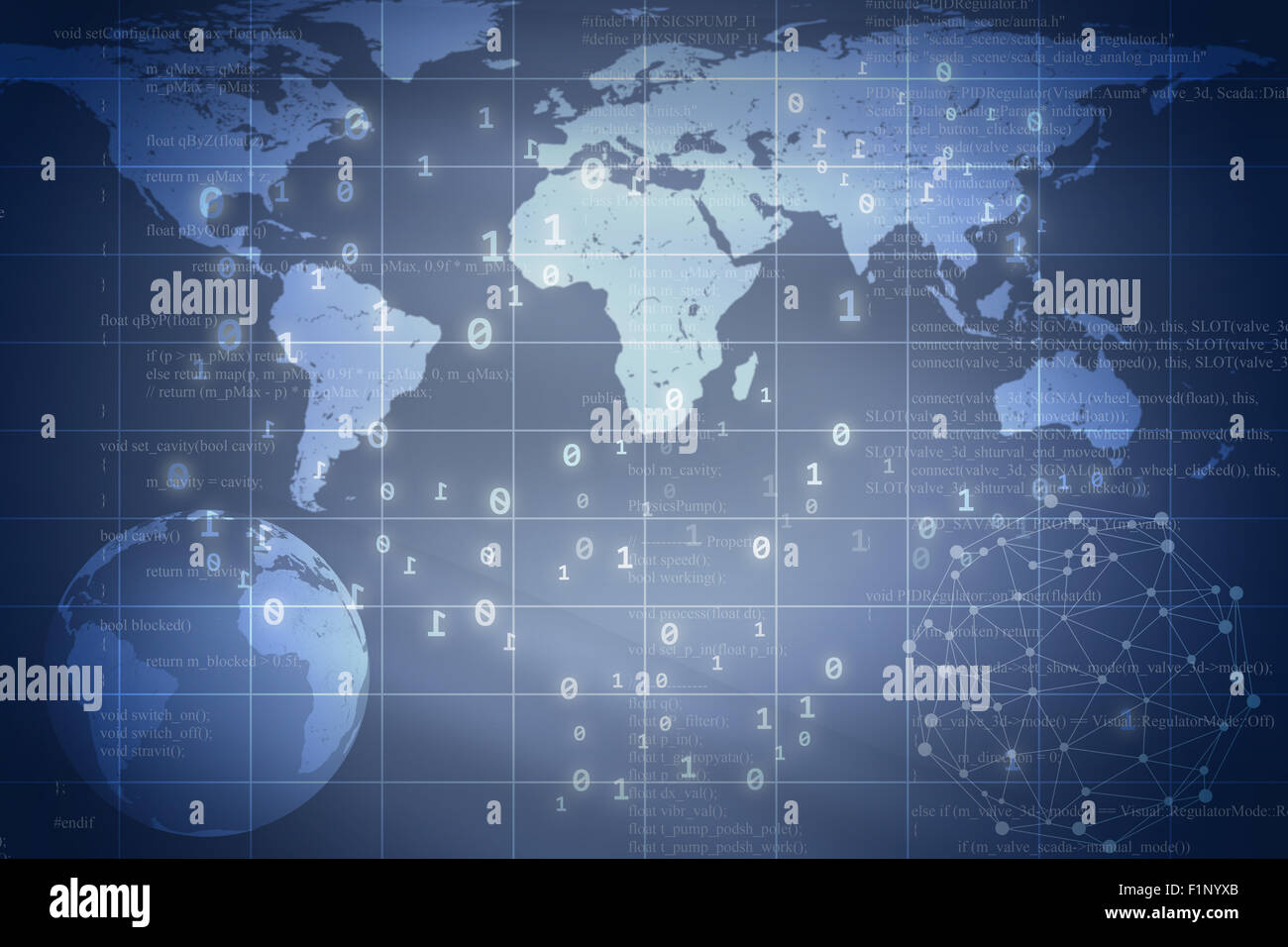 Blue abstract background with Earth and world map Stock Photo - Alamy