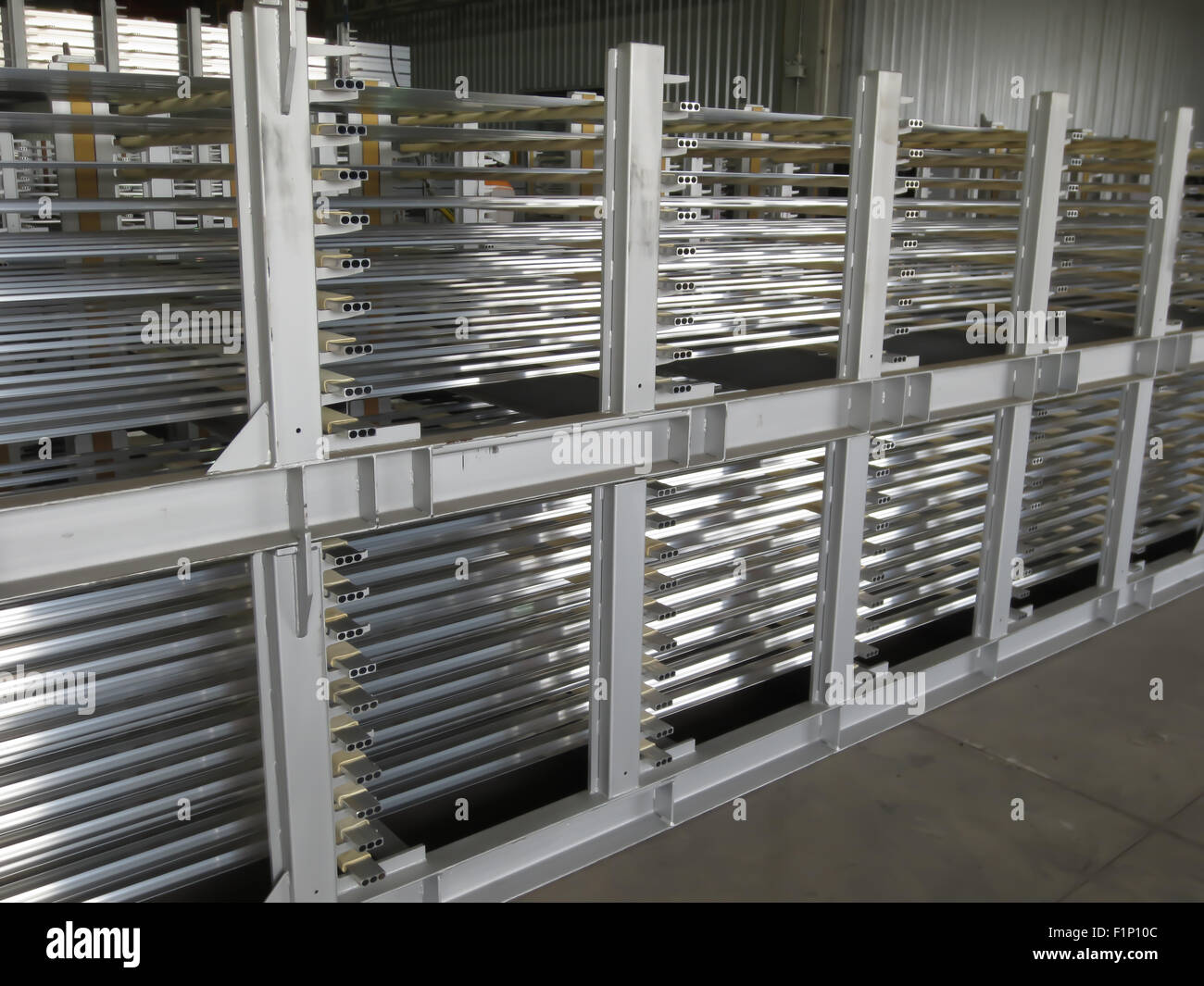 Aluminum lines stock rack in a factory Stock Photo - Alamy
