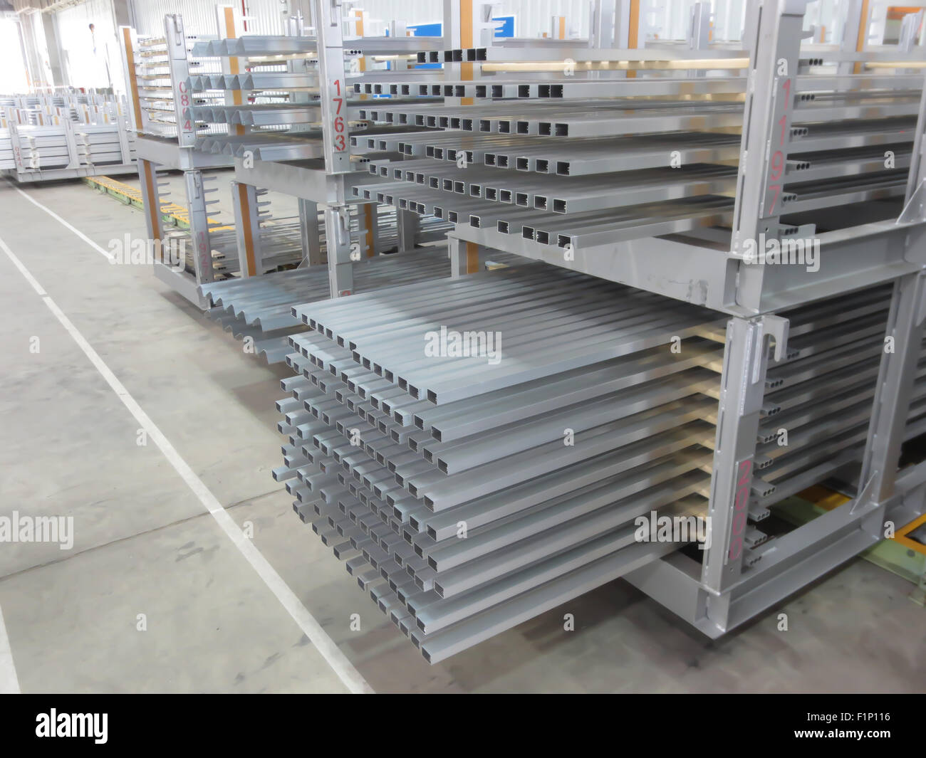 Aluminum lines stock rack in a factory Stock Photo - Alamy