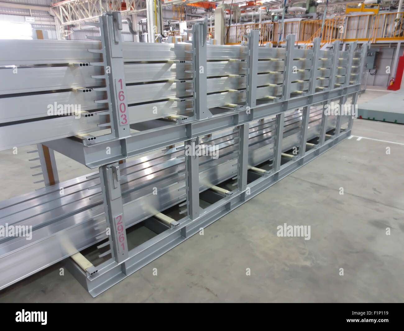 Aluminum lines stock rack in a factory Stock Photo - Alamy