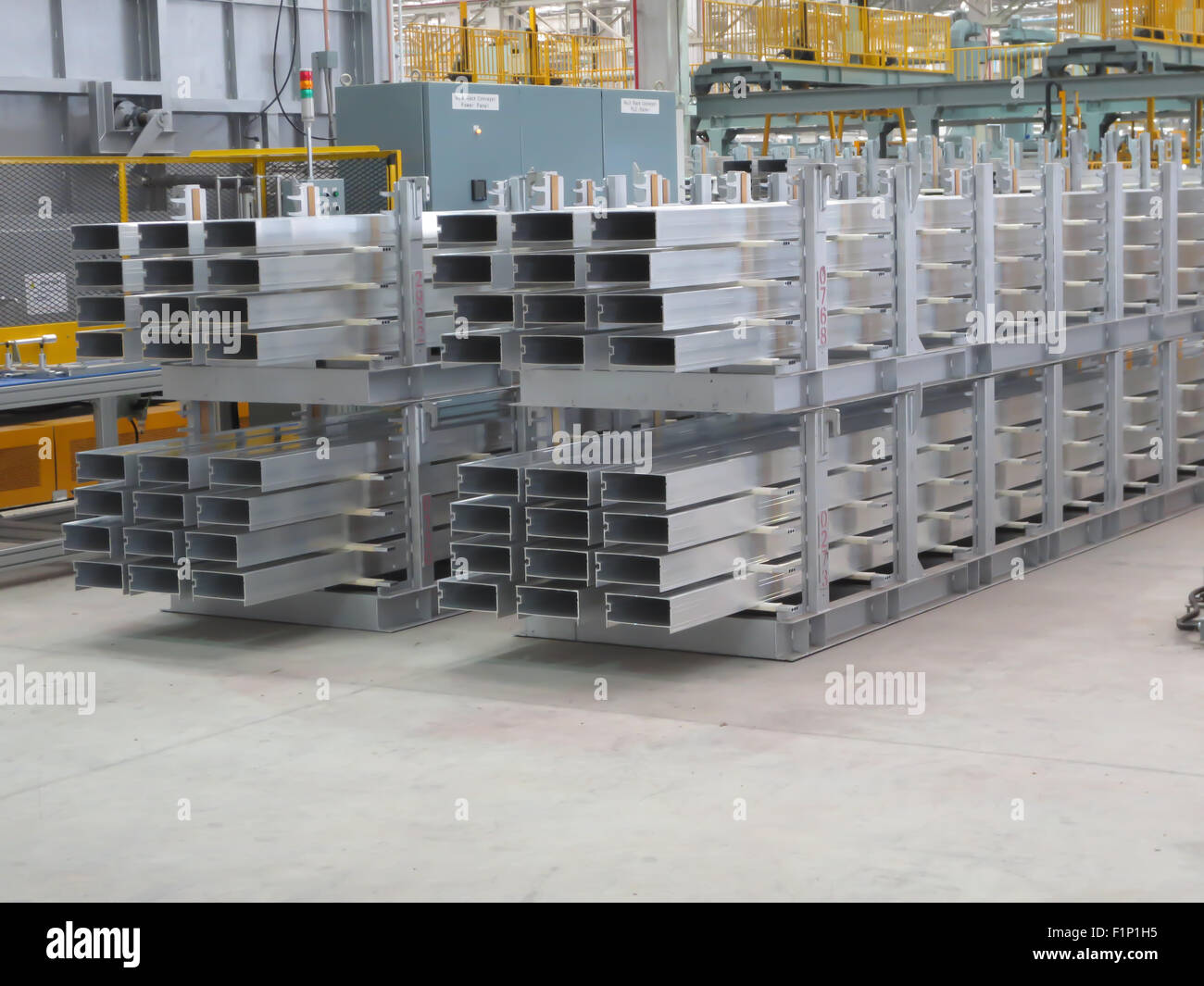 Aluminum lines stock rack in a factory Stock Photo - Alamy