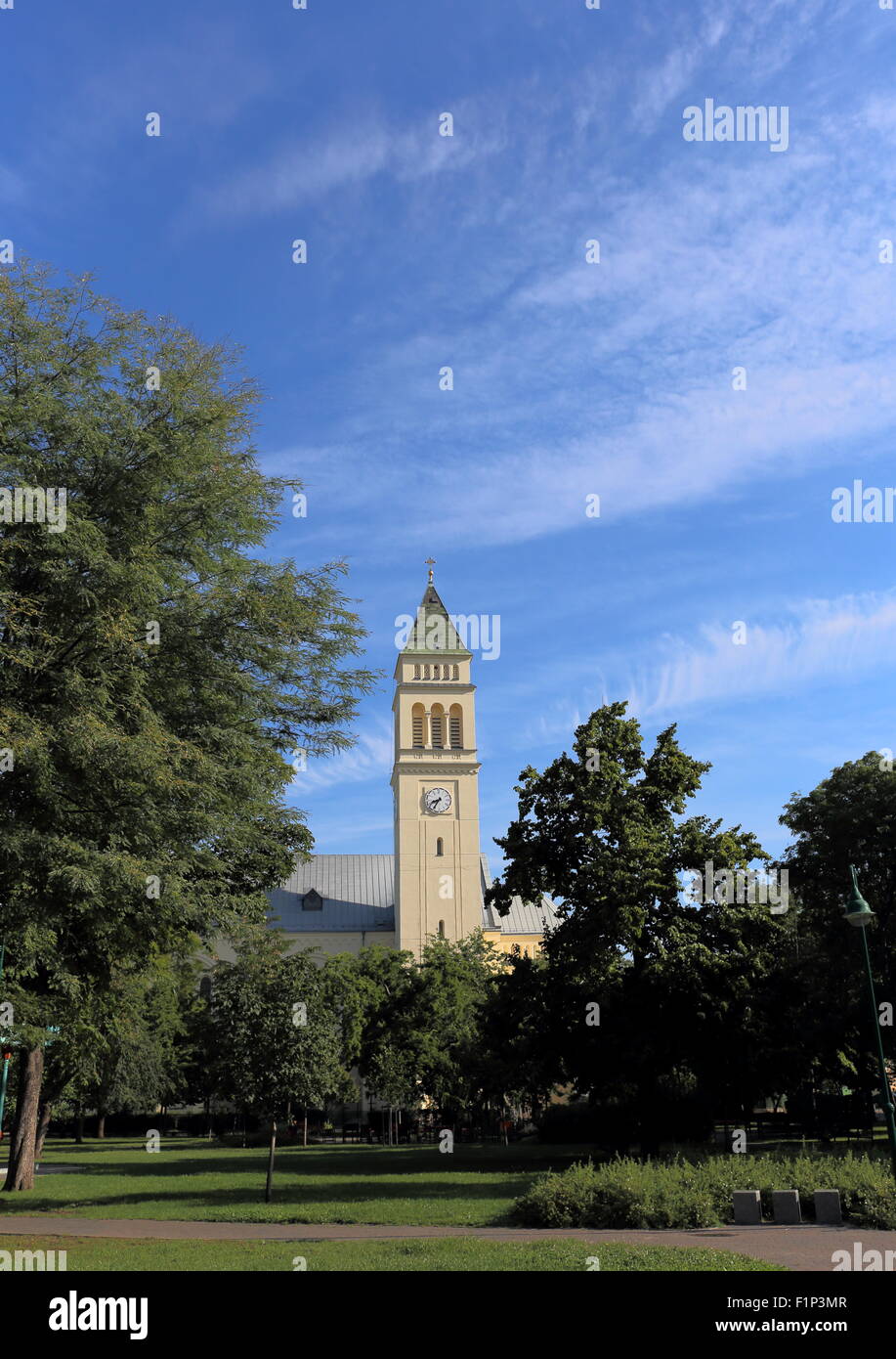 St Joseph's Catholic church, from the park in Kos Karoly Square in the ...