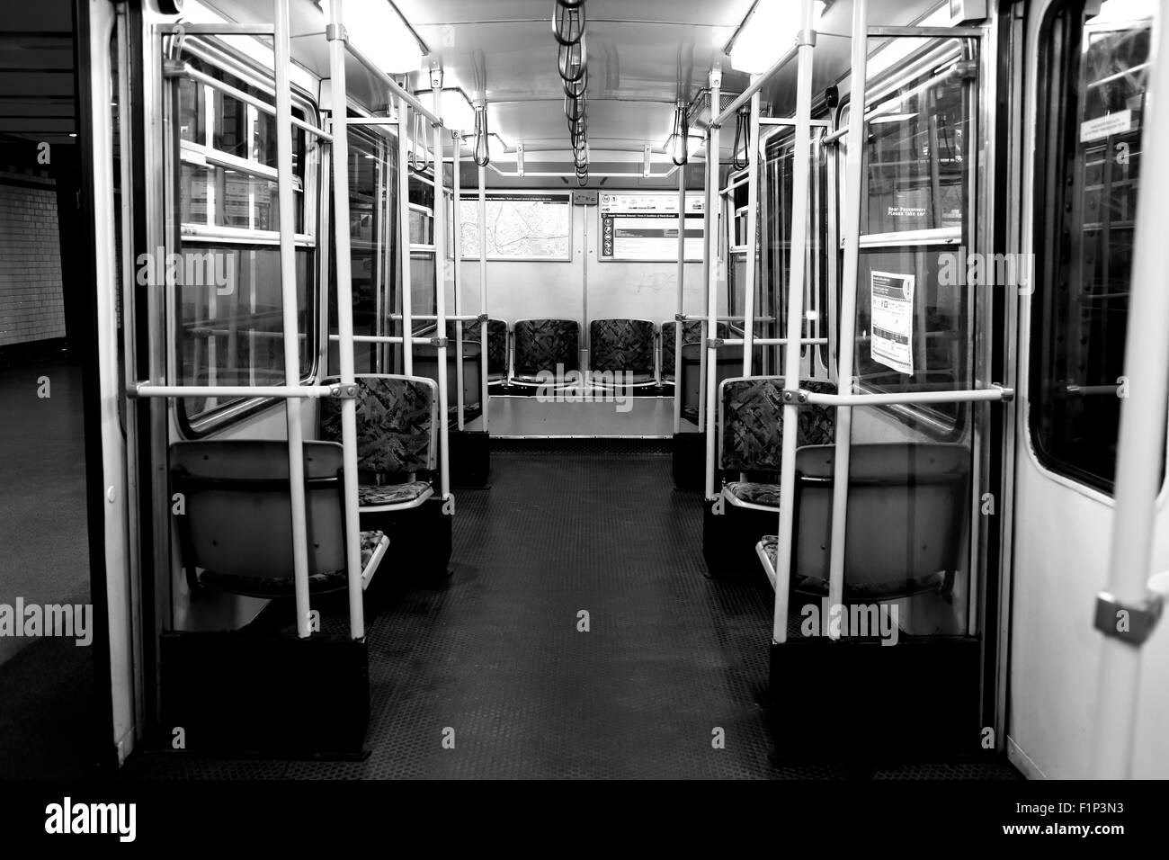 Inside a carriage on Budapest's metro line 1, M1, the Yellow Line Stock ...