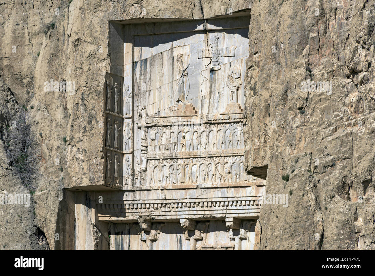 Bas relief, upper part of tomb of Xerxes I, Naqsh-e Rostam, Marvdasht ...