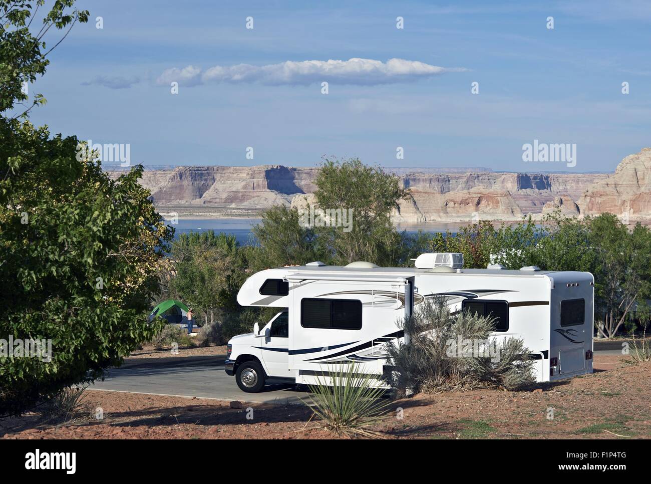 RVing in Arizona. Class C Recreation Vehicle with Opened Side Slider in ...