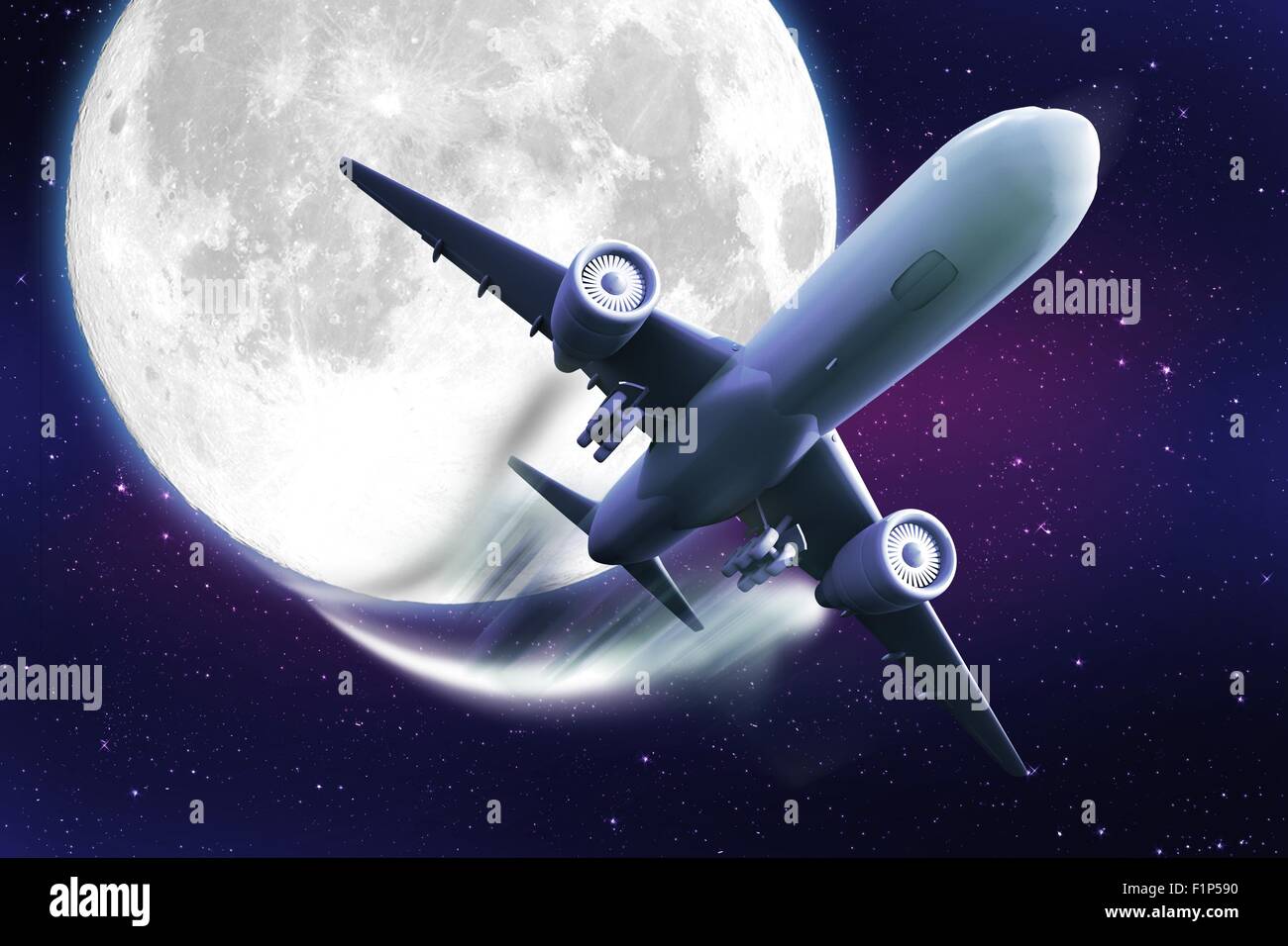 The Flight. Large Airliner and Huge Moon in Background. Cool Abstract ...
