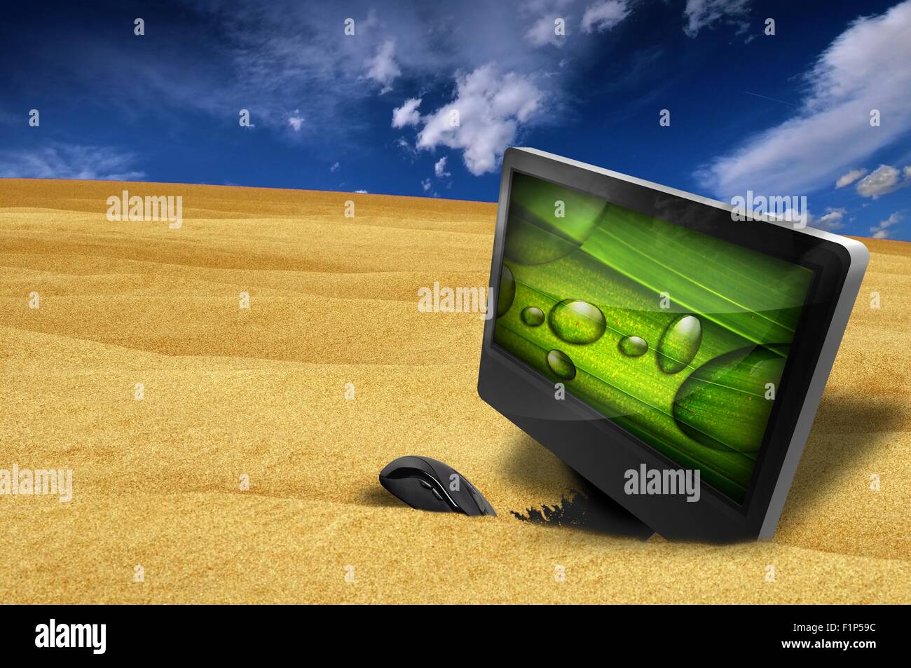 Extreme Drought - Desktop Computer and Mouse in the Sand. Somewhere on ...
