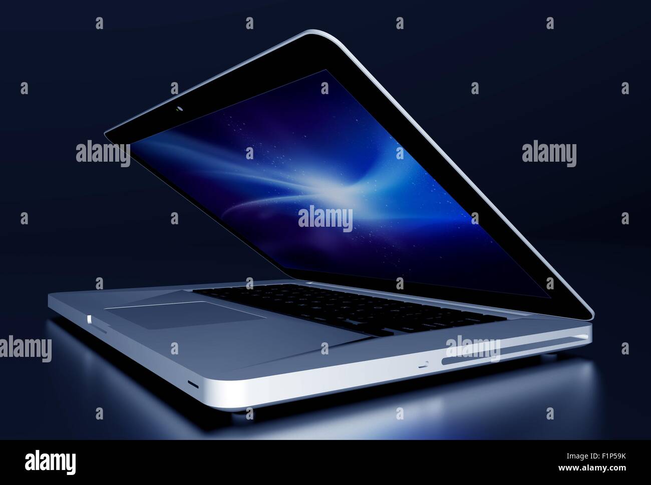 Laptop Computer in the Dark. 3D Rendered Modern Aluminium Laptop ...