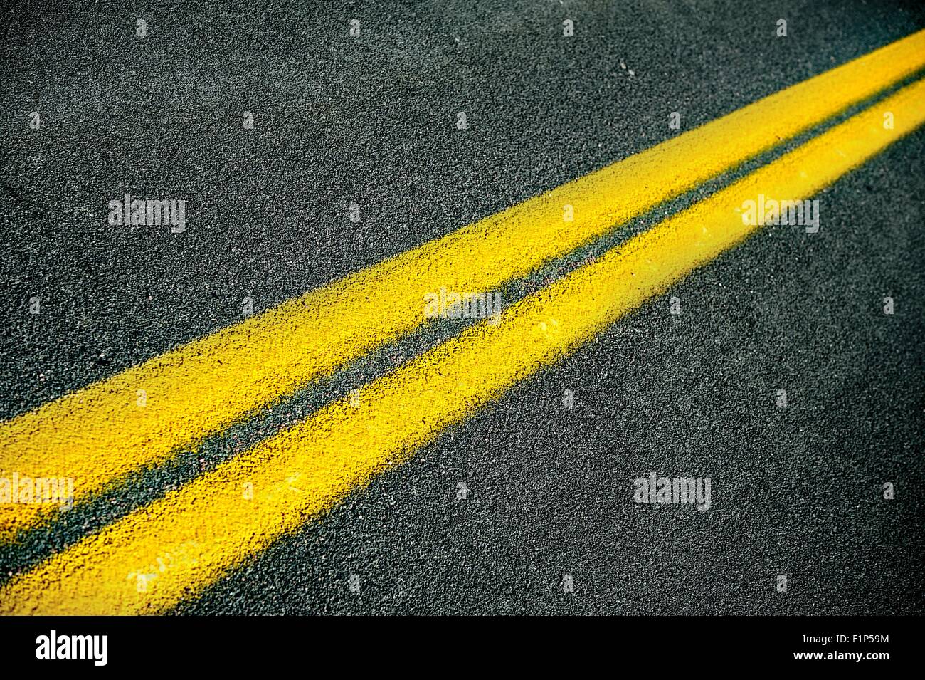 Highway Background - Highway Pavement with Double Yellow Line Closeup ...
