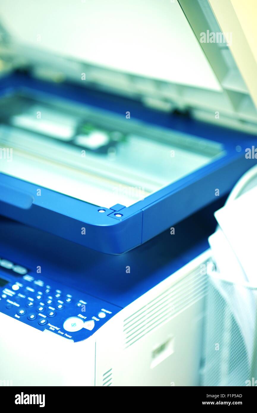 Large Office Scanner Printer. Blue-White Body Printer. Office Equipment ...