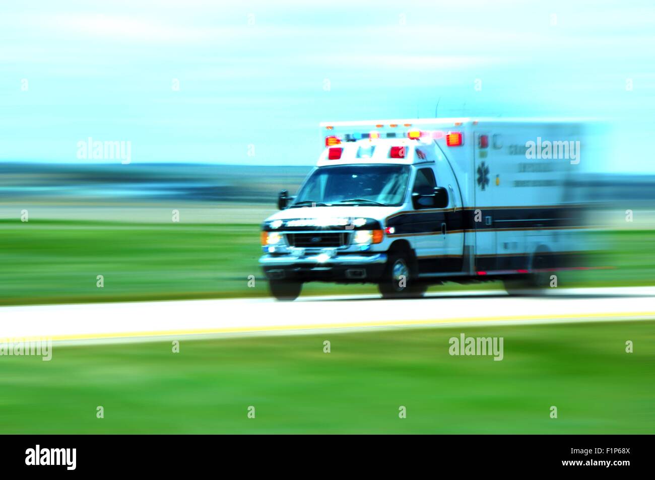 Ambulance in Motion. Emergency Call. American Ambulance on the Highway ...