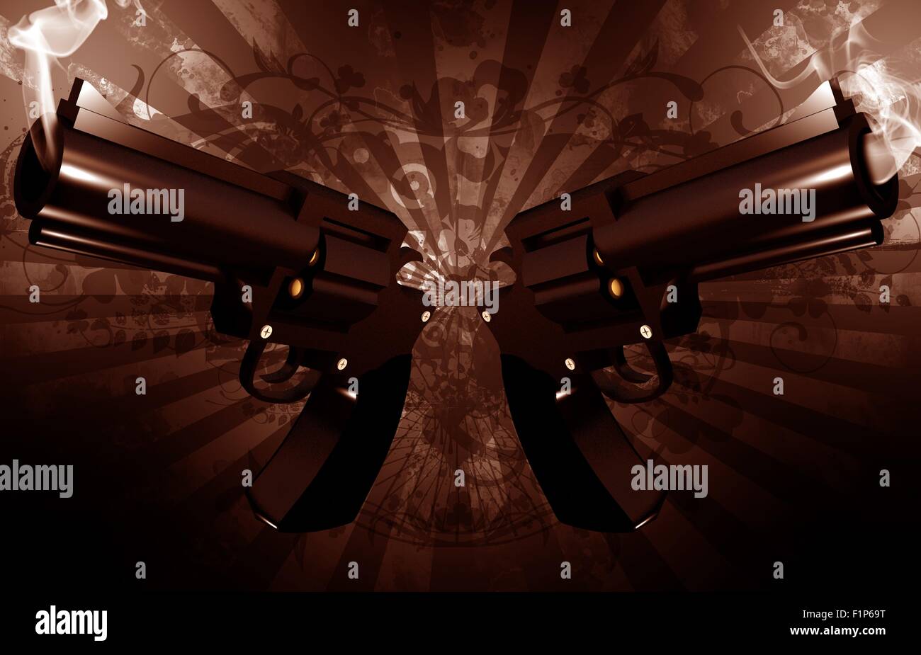 Grunge Revolvers - Gangsta Theme. Grunge Dark Brown Background with ...
