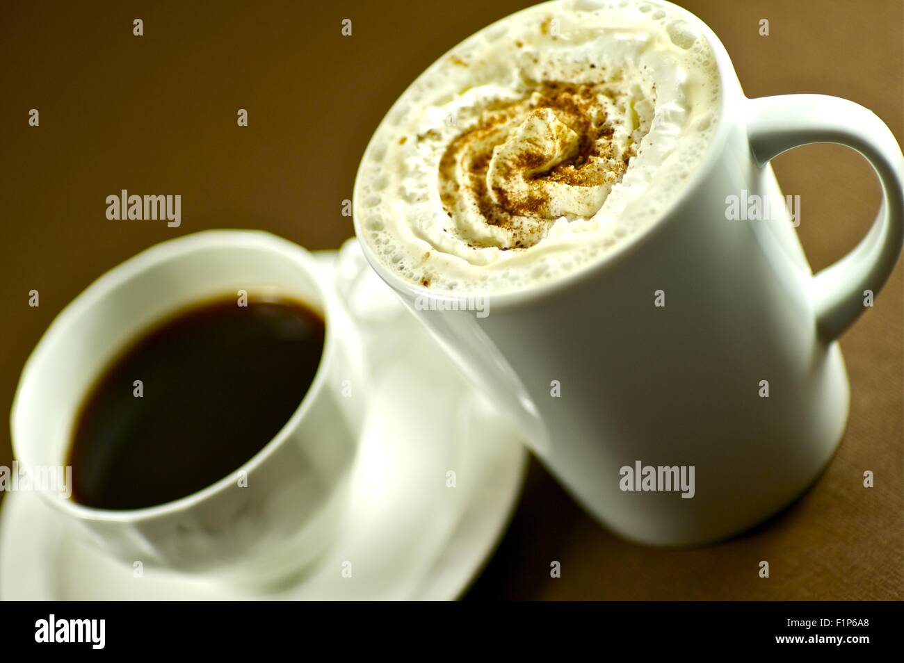 Tasty Coffee White Cups. Large Cup and Small Cup of Coffee Stock Photo ...