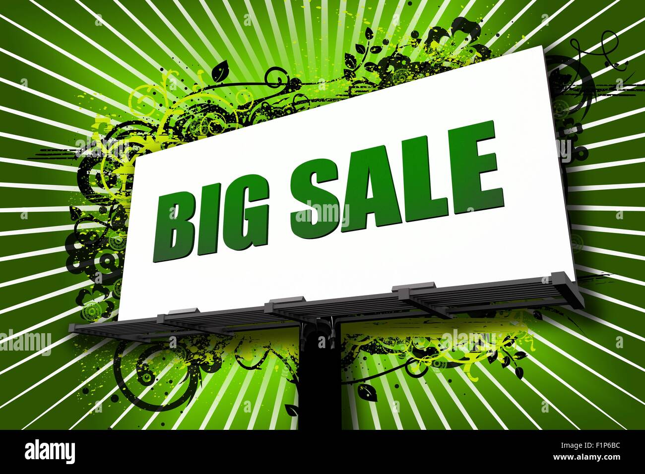 Big Sale Billboard Illustration with Cool Ornament Green Background ...