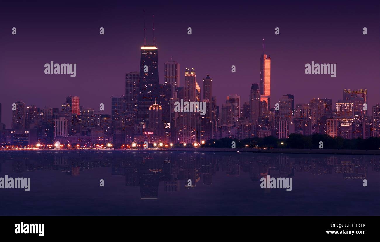 Skyline Chicago During Sunset - Early Evening. Panoramic Photography ...