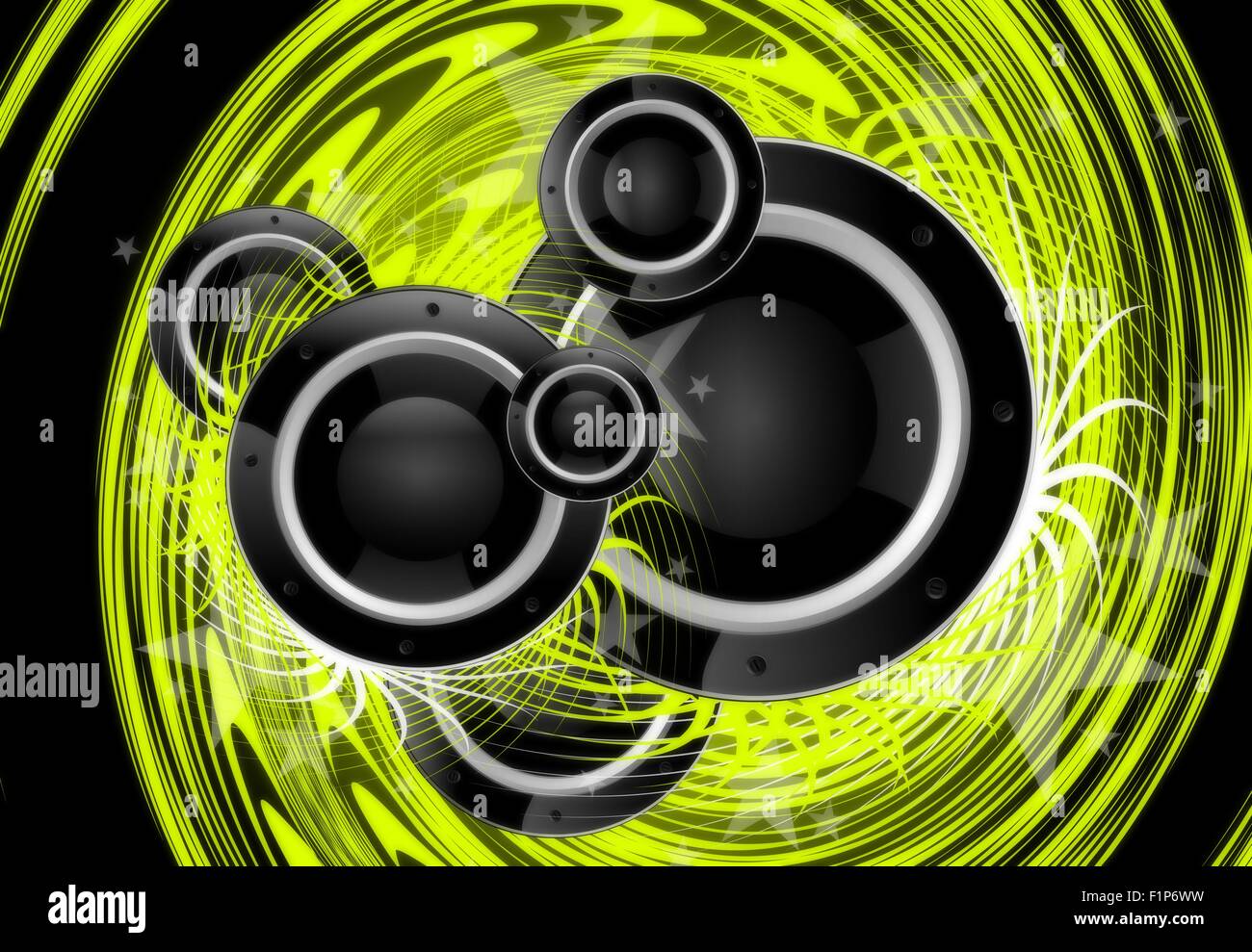 Cool Green Music Vortex Background Design with Large Black Speakers ...