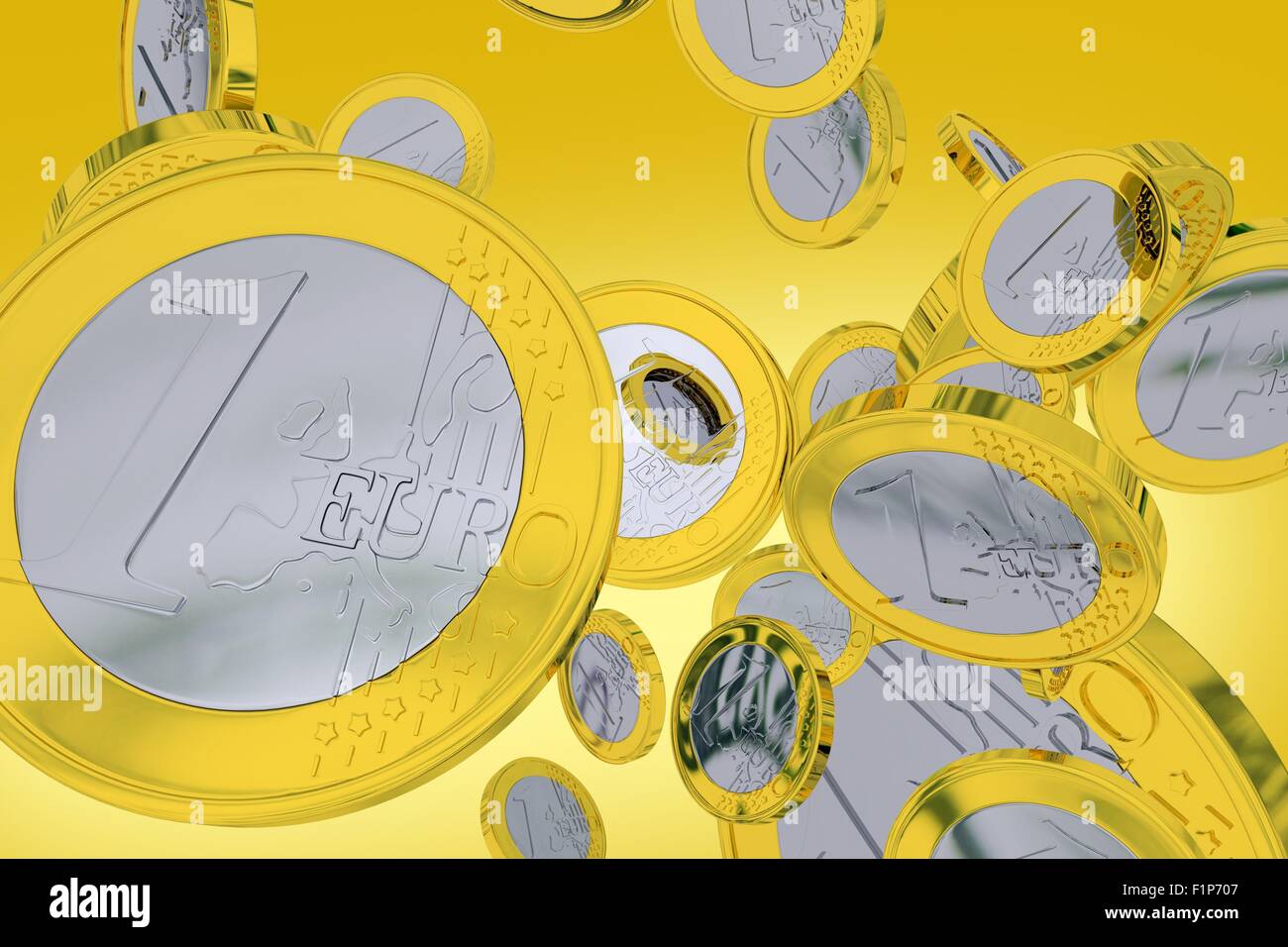 Falling One Euro Coins - Orange-Yellow Background. European Union ...