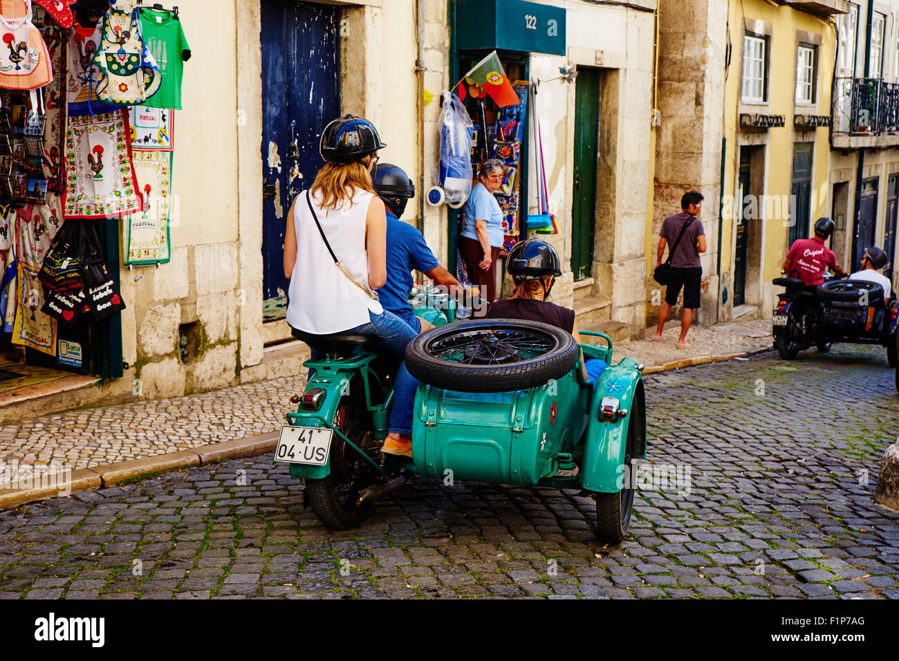 Portugal, Lisbon, sightseeing with side car Stock Photo - Alamy
