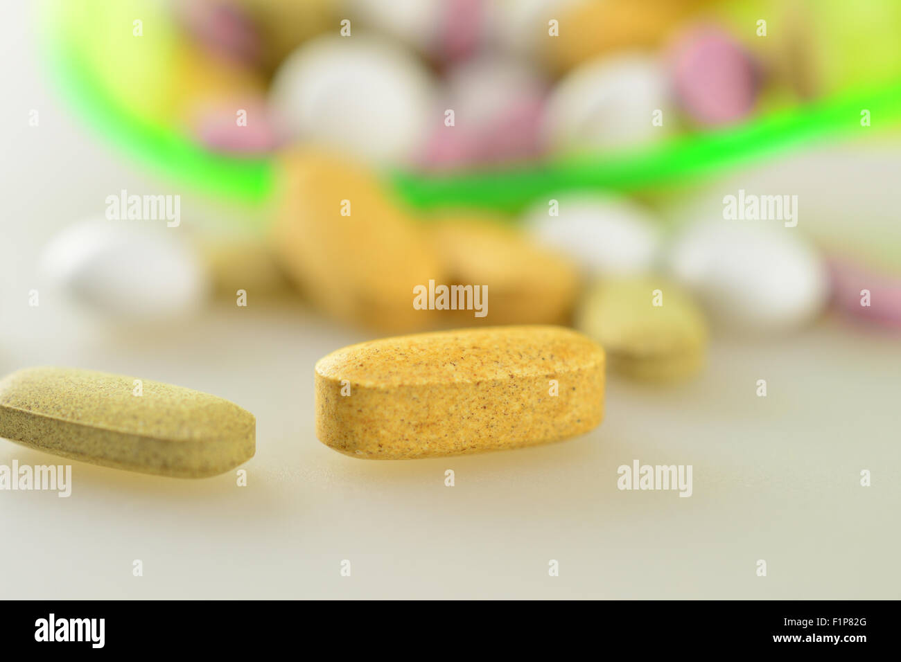 Colourful pills and tablets - medicaments on white background Stock ...