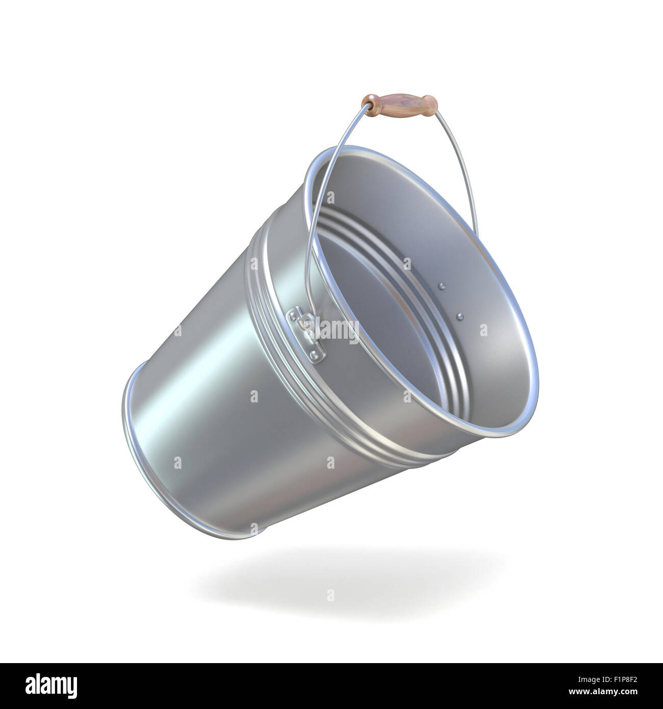 Metal bucket isolated on a white background. 3D render illustration ...