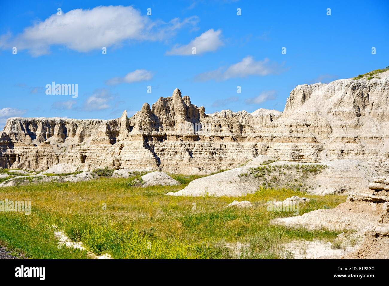 Summer in the Badlands National Park, SD, U.S.A. Green Prairie and ...