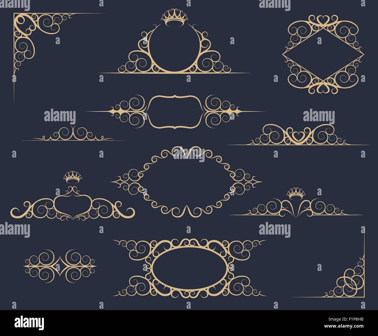 Calligraphic Luxury decor elements set. Elegant decor emblems, frames ...