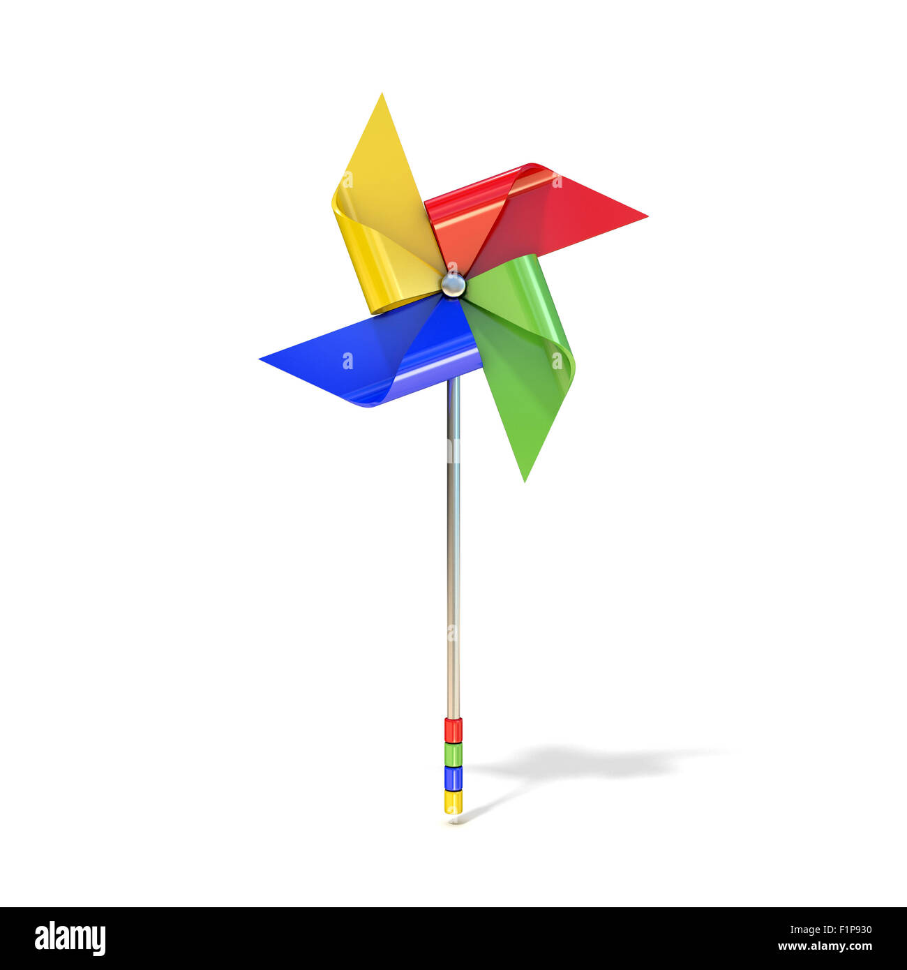 Pinwheel toy, four sided, differently colored vanes. 3D render ...