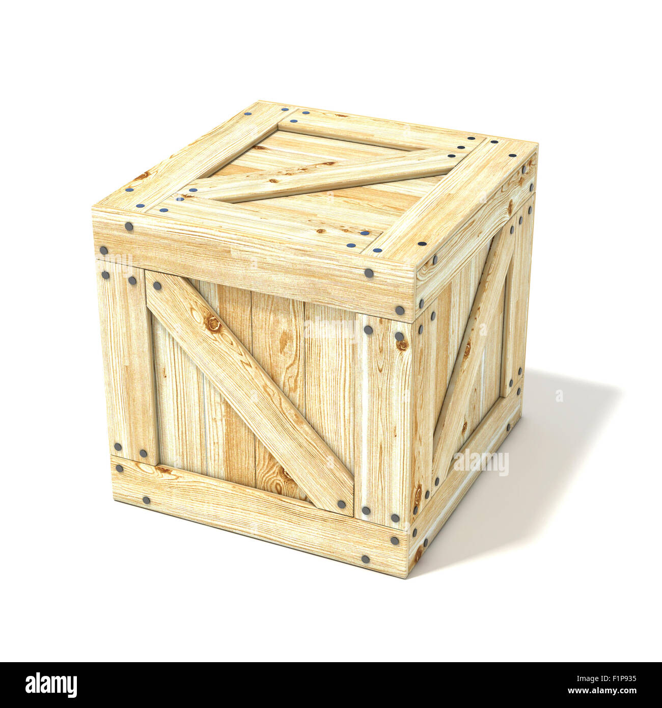 Wooden box. Side view. 3D render illustration isolated on a white ...