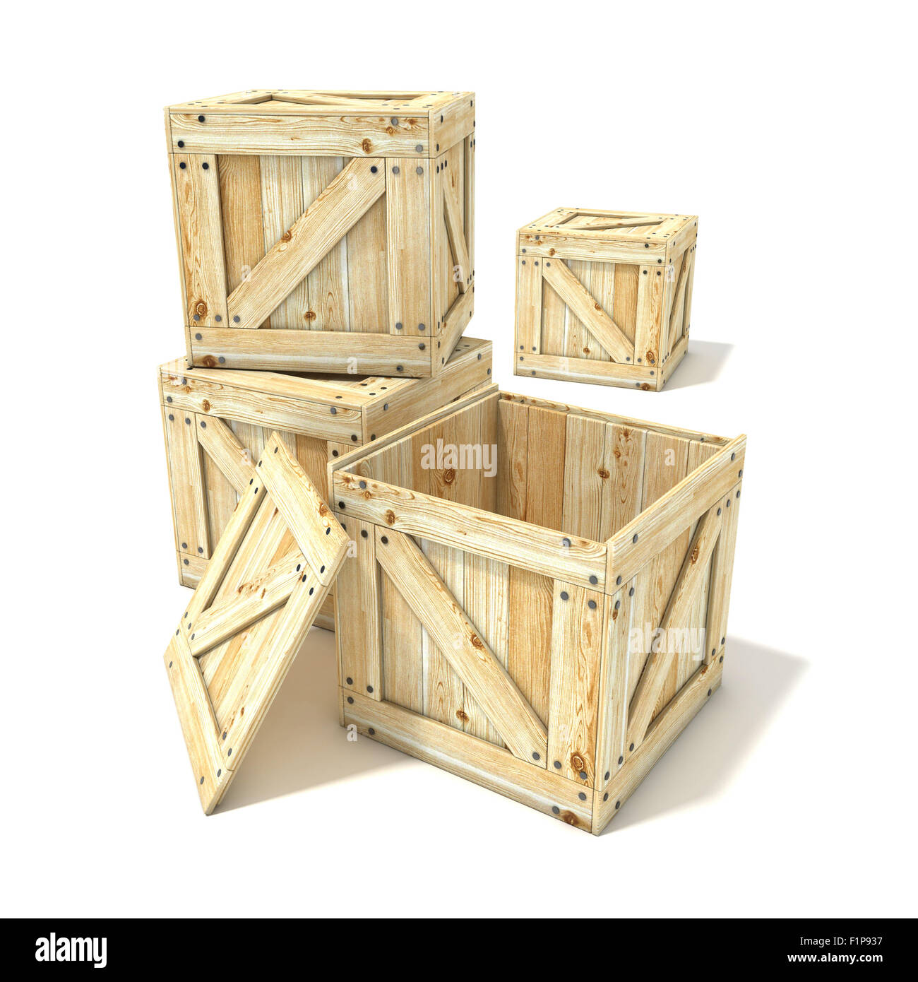 Wooden boxes. 3D render illustration isolated on a white background ...