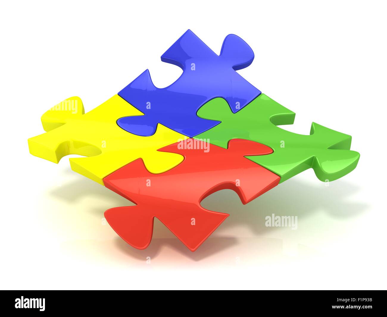 Four colorful jigsaw puzzle pieces banded. Isolated on a white ...