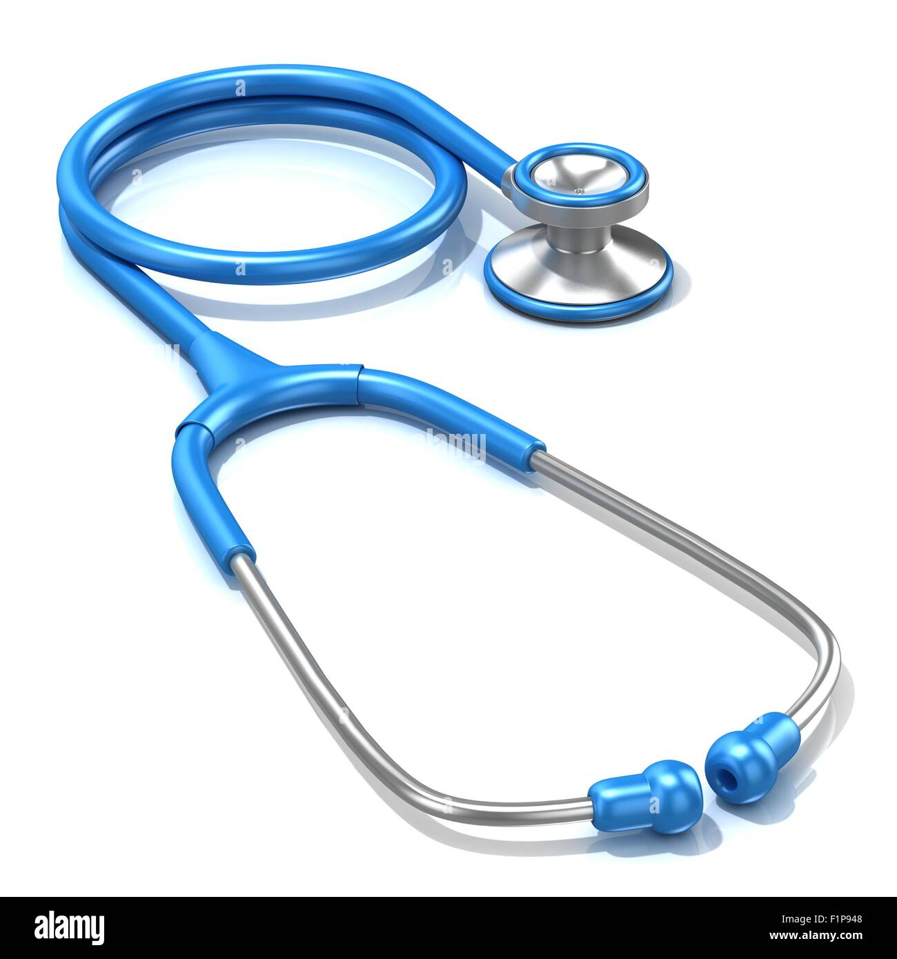 Blue stethoscope, 3D render illustration, isolated on a white ...