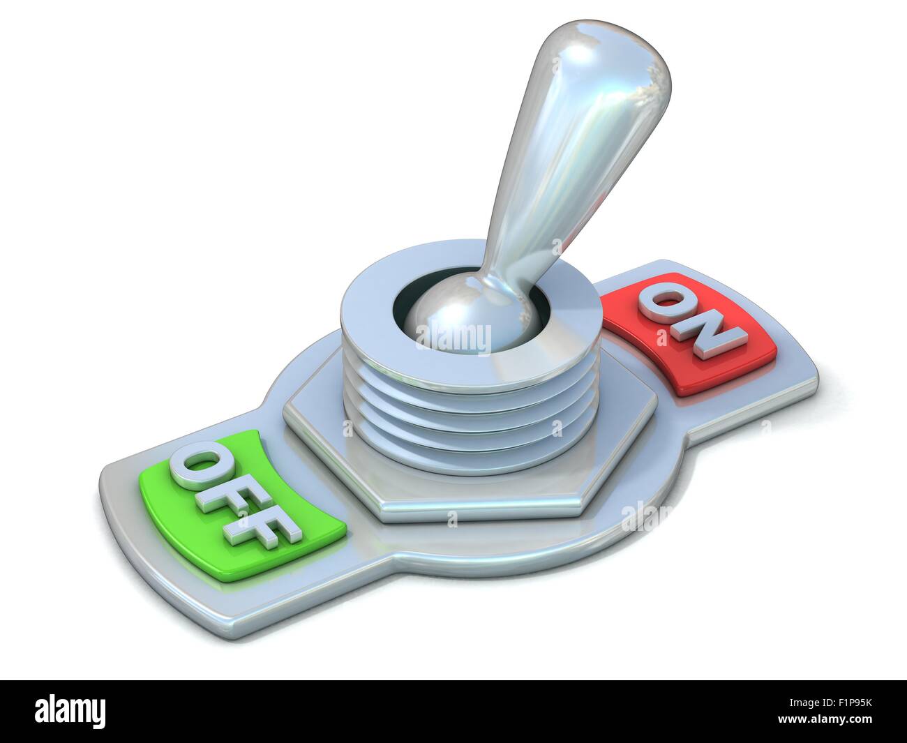 On and off metal toggle switch, flipped in the ON position. 3D render ...