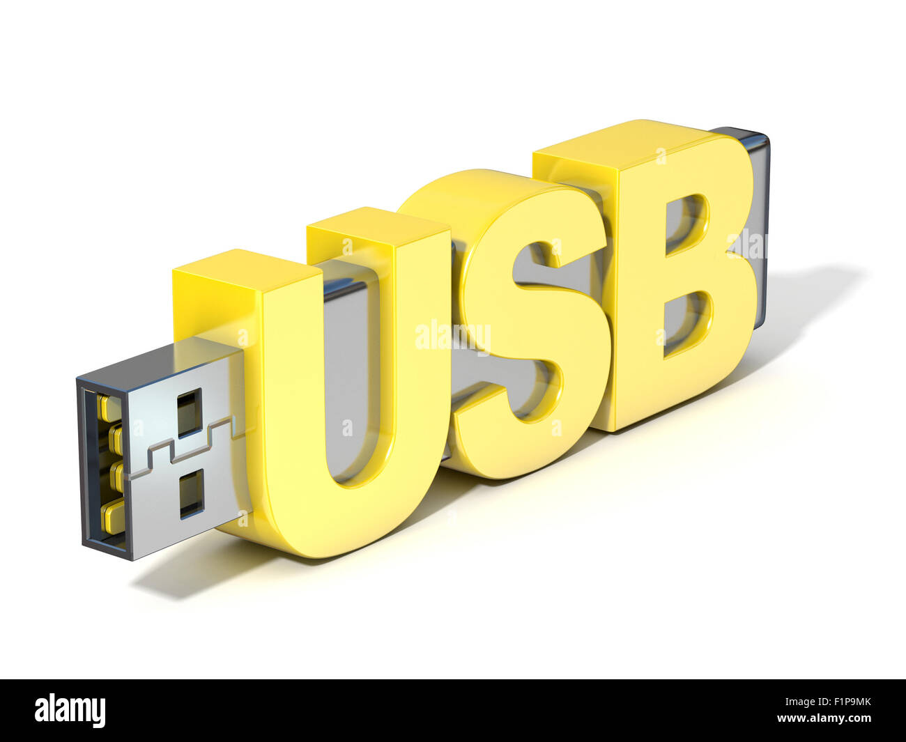 USB flash memory, made with the word USB. 3D render illustration ...