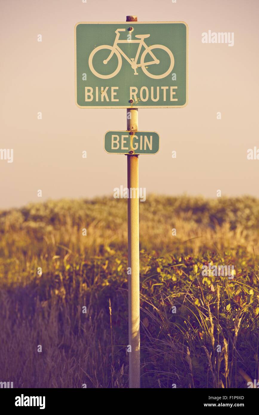 Bike Route Begin Traffic Sign in California, USA. Signage Photo ...
