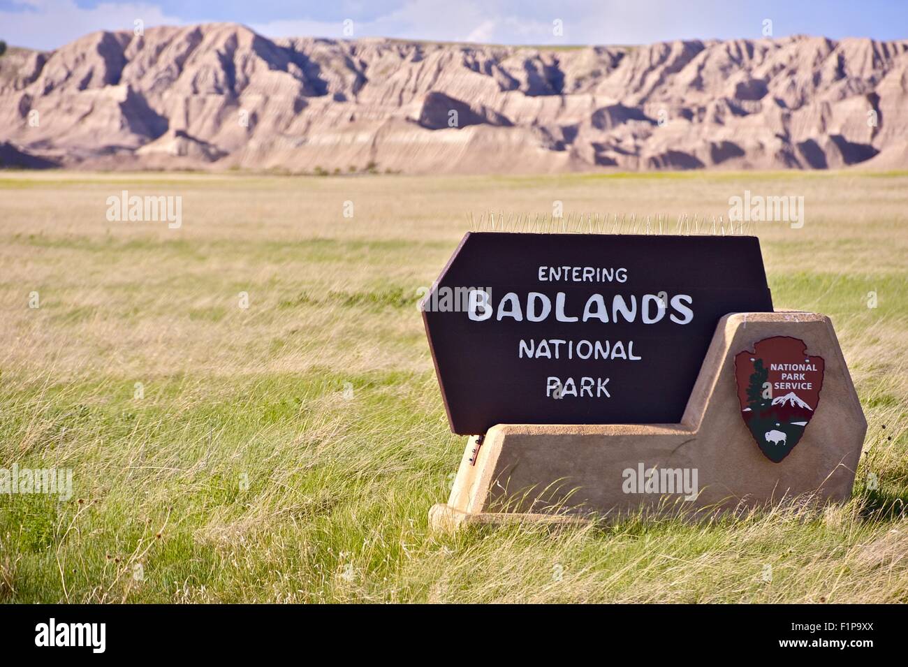 Badlands Entrance Sign. South Side Entrance. Prairie and Badlands in ...