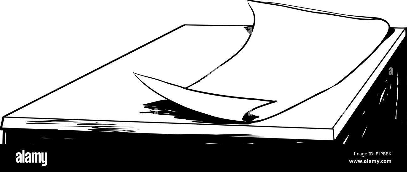 Illustration of curled sheet of paper on top of table Stock Photo - Alamy