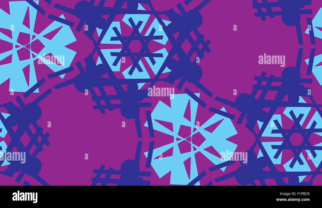 Repeating purple and blue abstract snowflake pattern background Stock Photo - Alamy