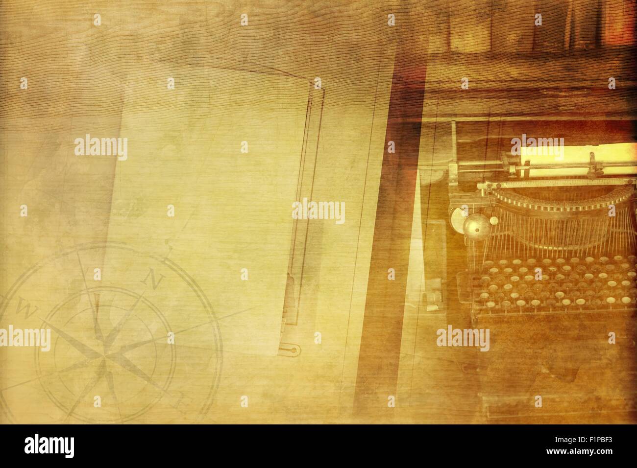 Vintage Writer Background with Old Typewriter Machine, Empty Album ...