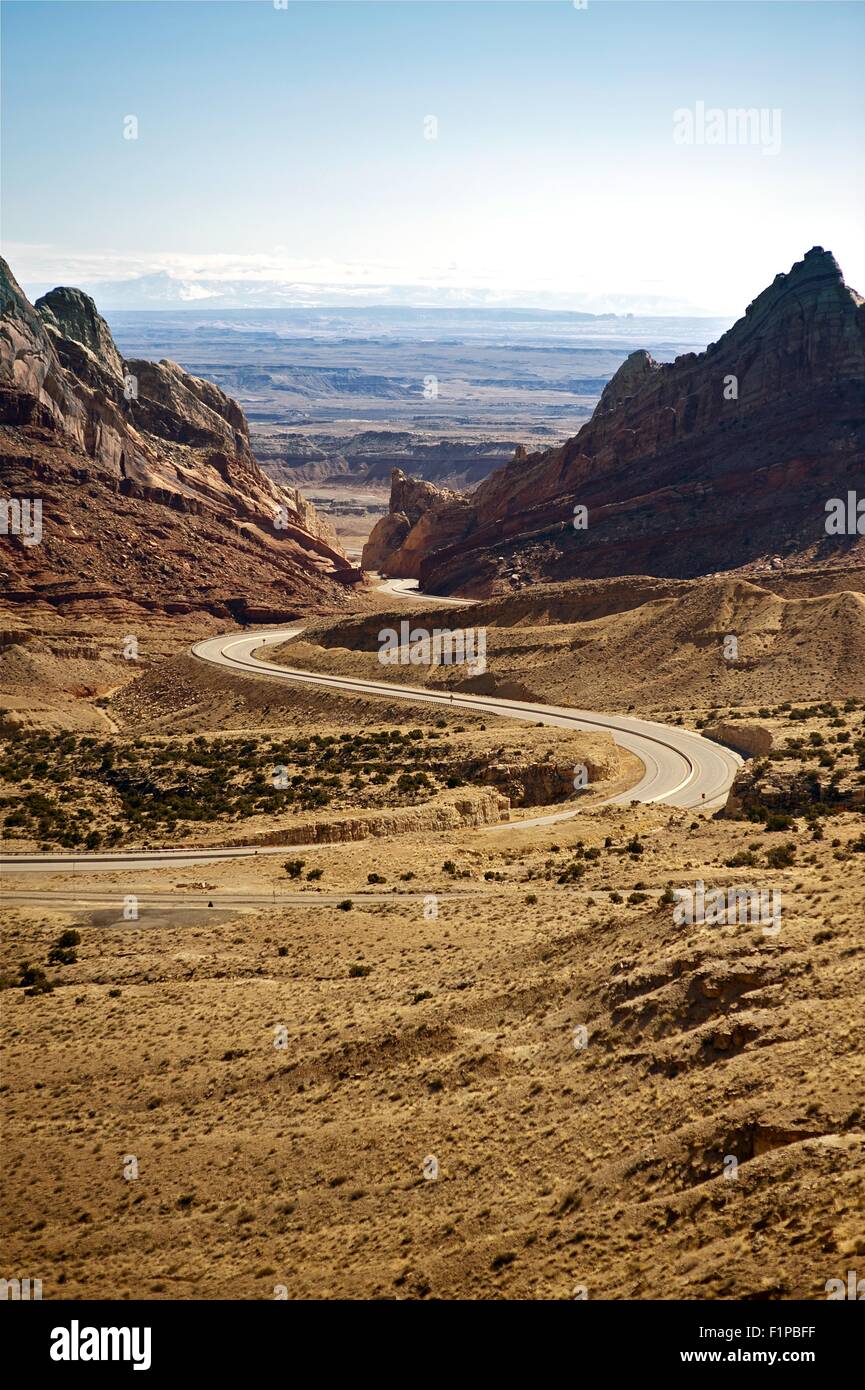 Rocky Utah Landscape and Highway I-70 Between Rocks. Vertical ...