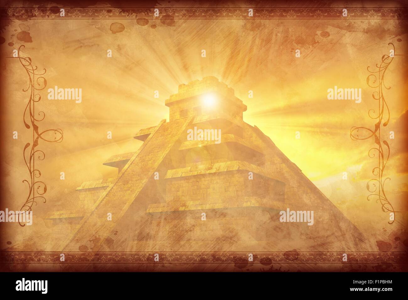 Mayan Vintage Background with Darker Ornaments. Gold-Browny Vintage ...