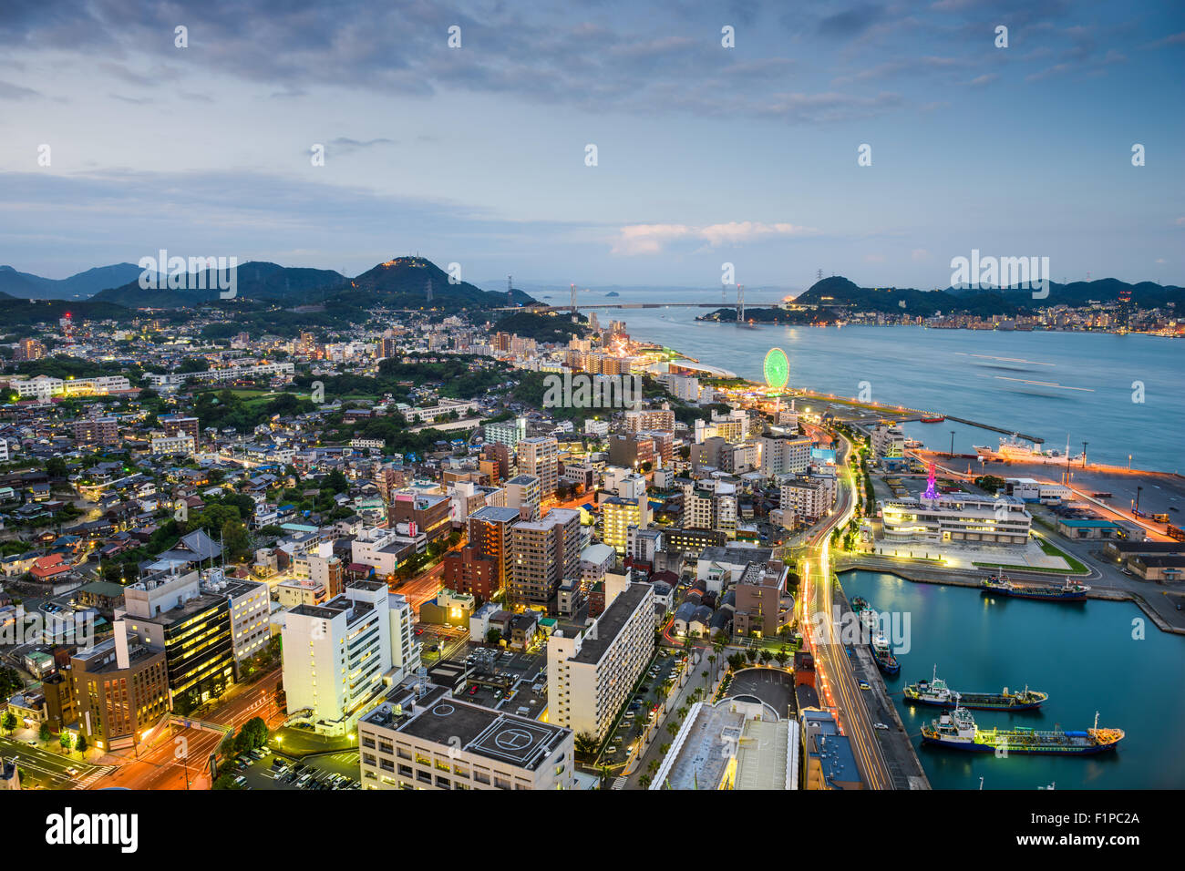 Shimonoseki, Japan skyline over the Kanmon Straits Stock Photo - Alamy